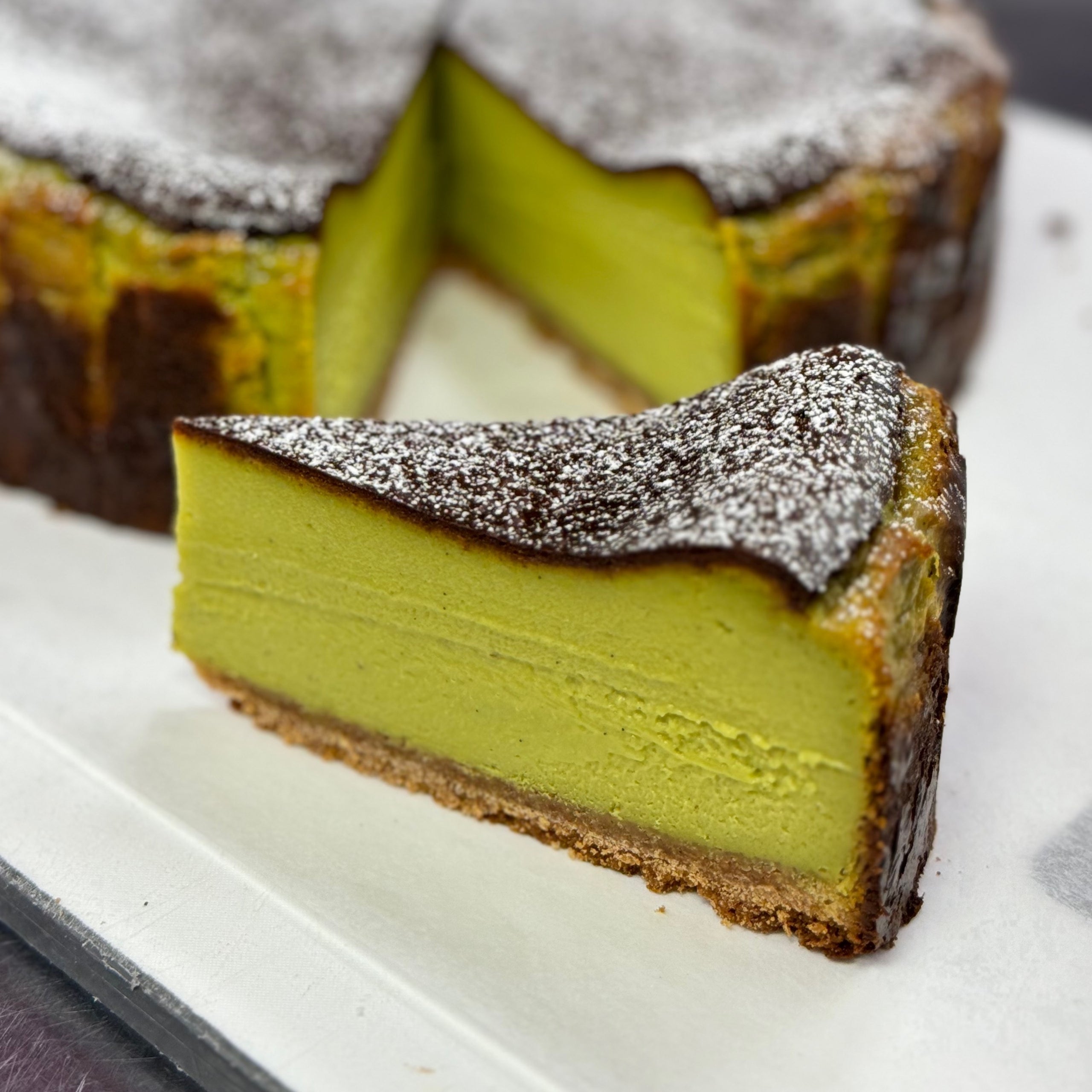 Sicilian pistachio Brulée Lava Cheesecake | Champagne Poetry Pâtisserie